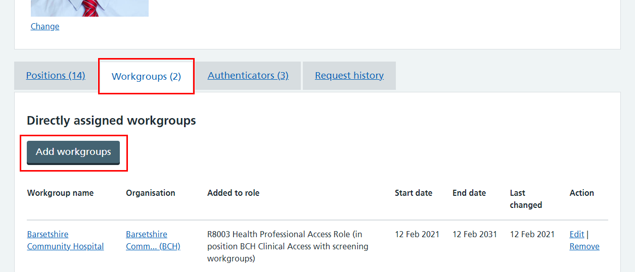 Directly assign a workgroup to a user - NHS England Digital