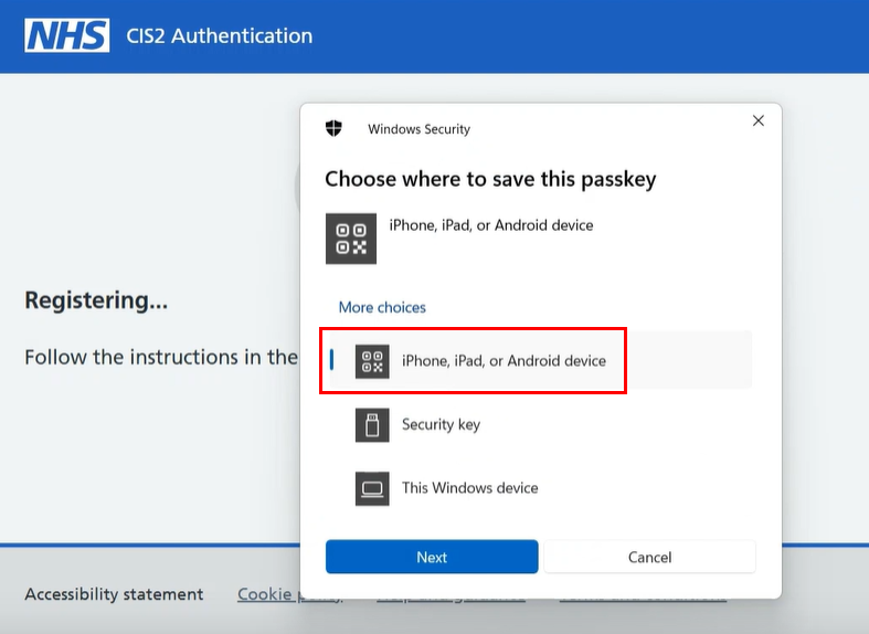 Create a passkey on your own profile - NHS England Digital