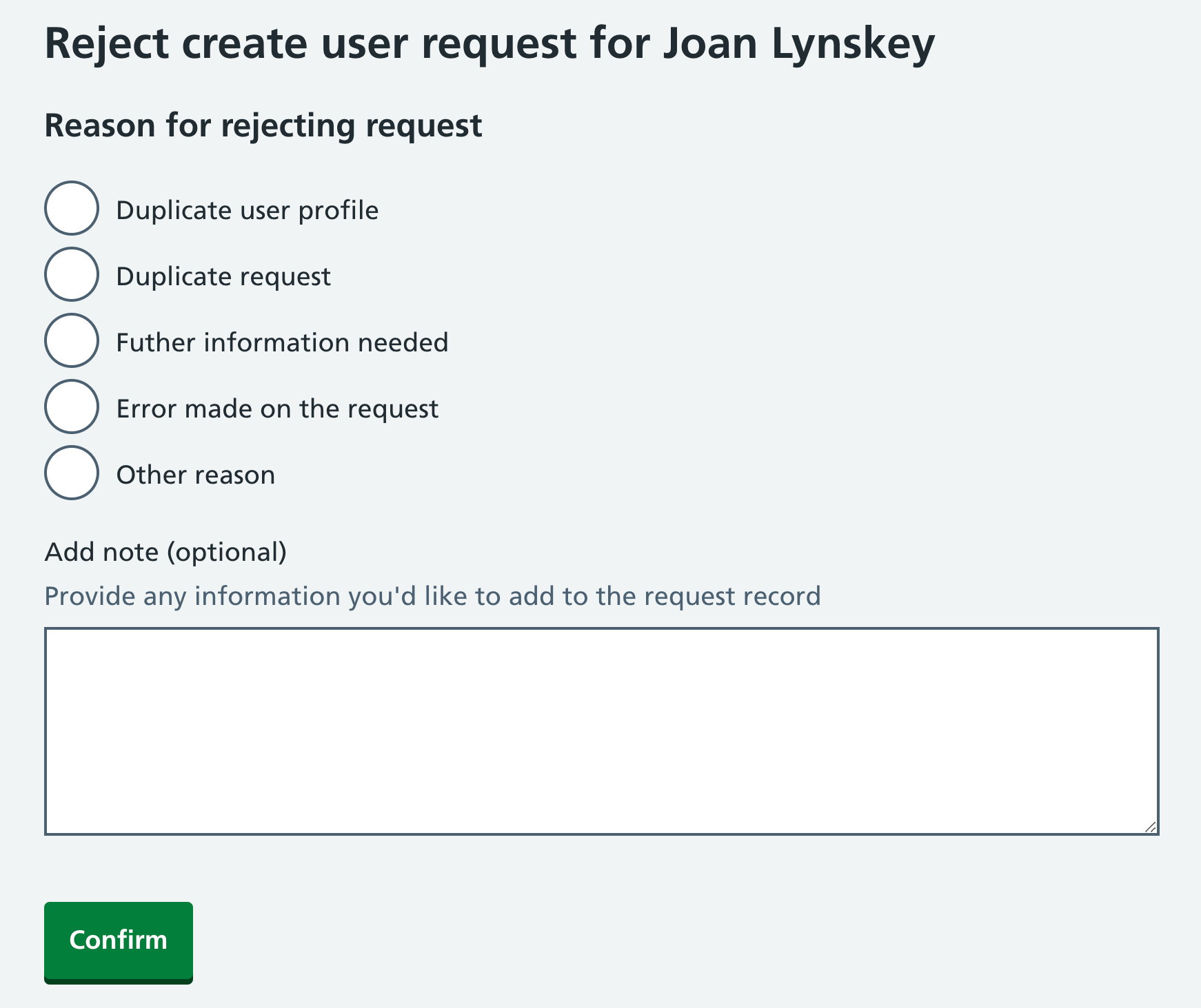 Accept or reject a create user request from ESR - NHS England Digital