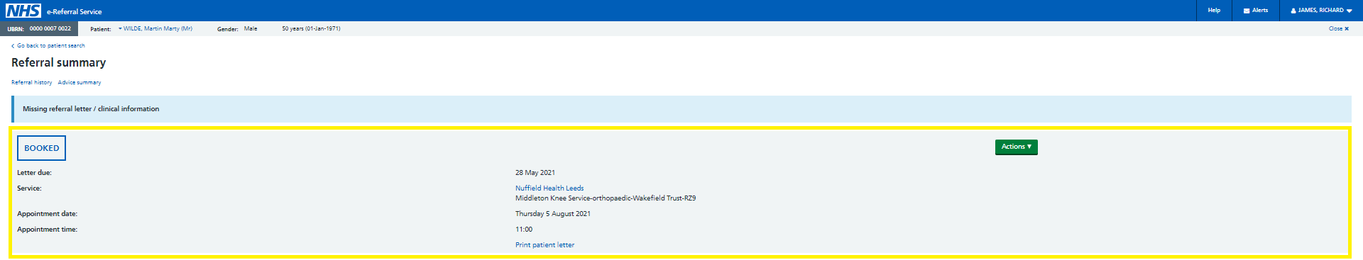 Phase 1 - new referral summary screen and formatting changes - NHS Digital