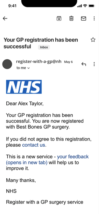 Telling patients their registration is successful - NHS England Digital