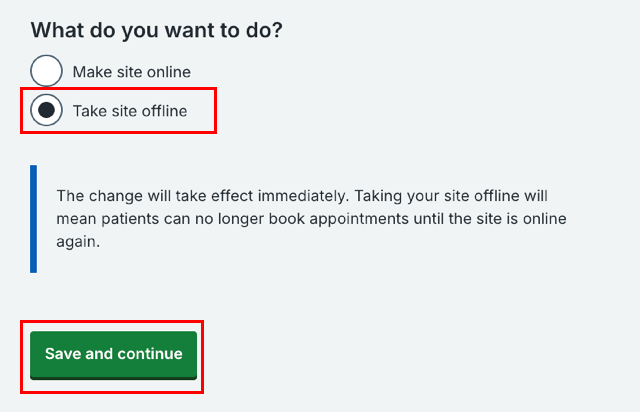 Make a site offline or online - NHS England Digital